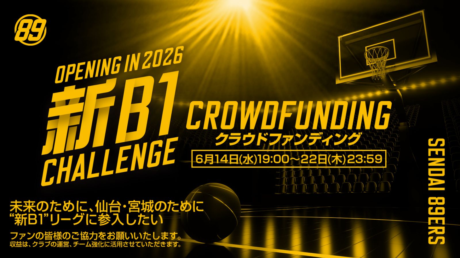 「新B1CHALLENGE クラウドファンディング」開催! | 仙台89ERS